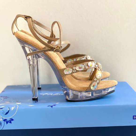 Fabulicious | Shoes | Clear And Taupe 5 Inch Platform Heels With ...